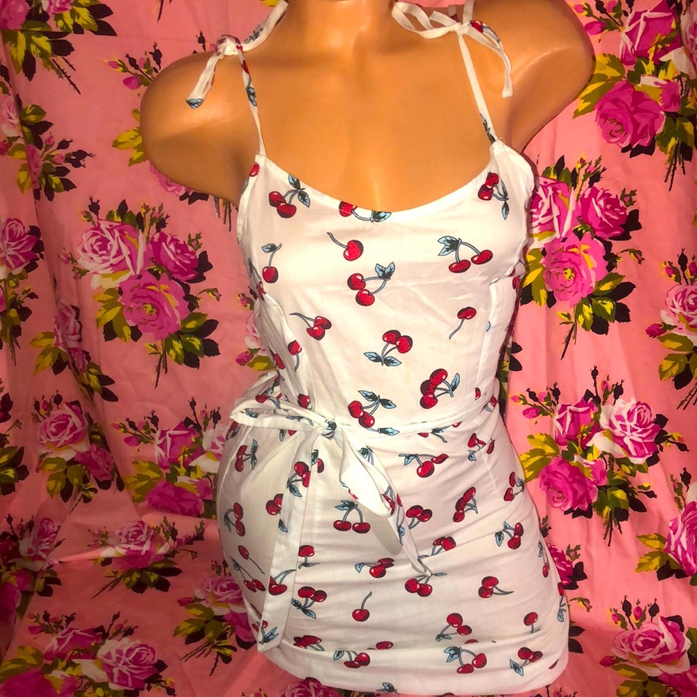 White Cherry Pinup Dress Rockabilly Mini Sundress - Gem